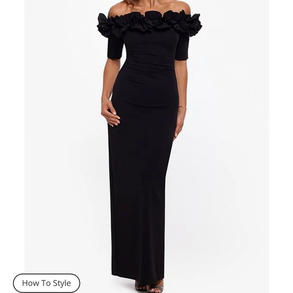 Xscape | Dresses | Xscape Ruffled Offtheshoulder Short Sleeve Crepe ...